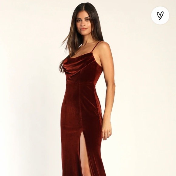 Lulus | Dresses | Lulus Everything I Do Rust Brown Velvet Cowl Neck ...